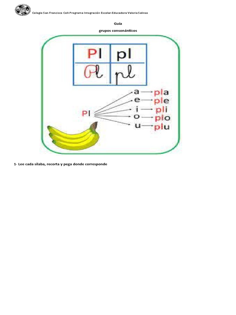 Guía Escolar de Grupos Consonánticos | PDF