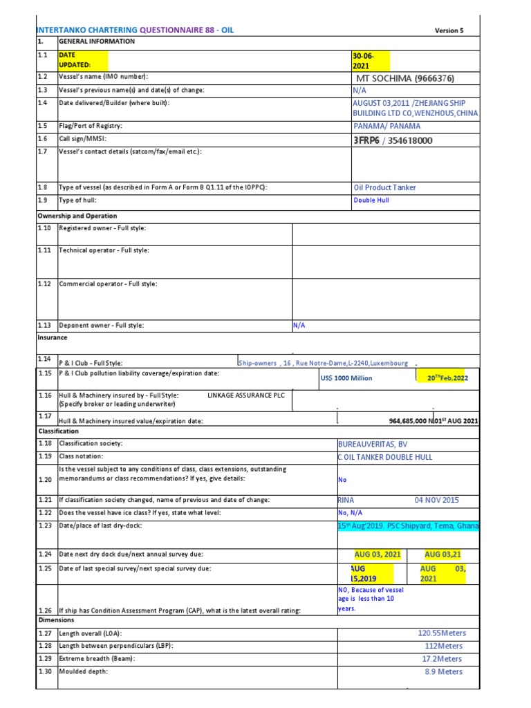 MT Sochima Q88 | PDF | Tonnage | Ships