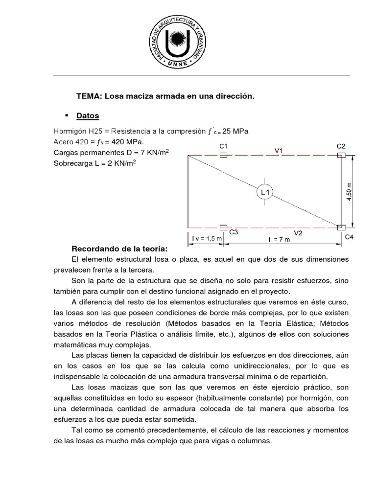 Ejercicio Losa Maciza Armada en 1 Dirección | PDF | Hormigón | Braguero