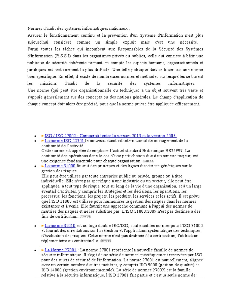 Normes D Audit Des Systemes Informatiques Nationaux | Download Free PDF | Sécurité | Sécurité ...