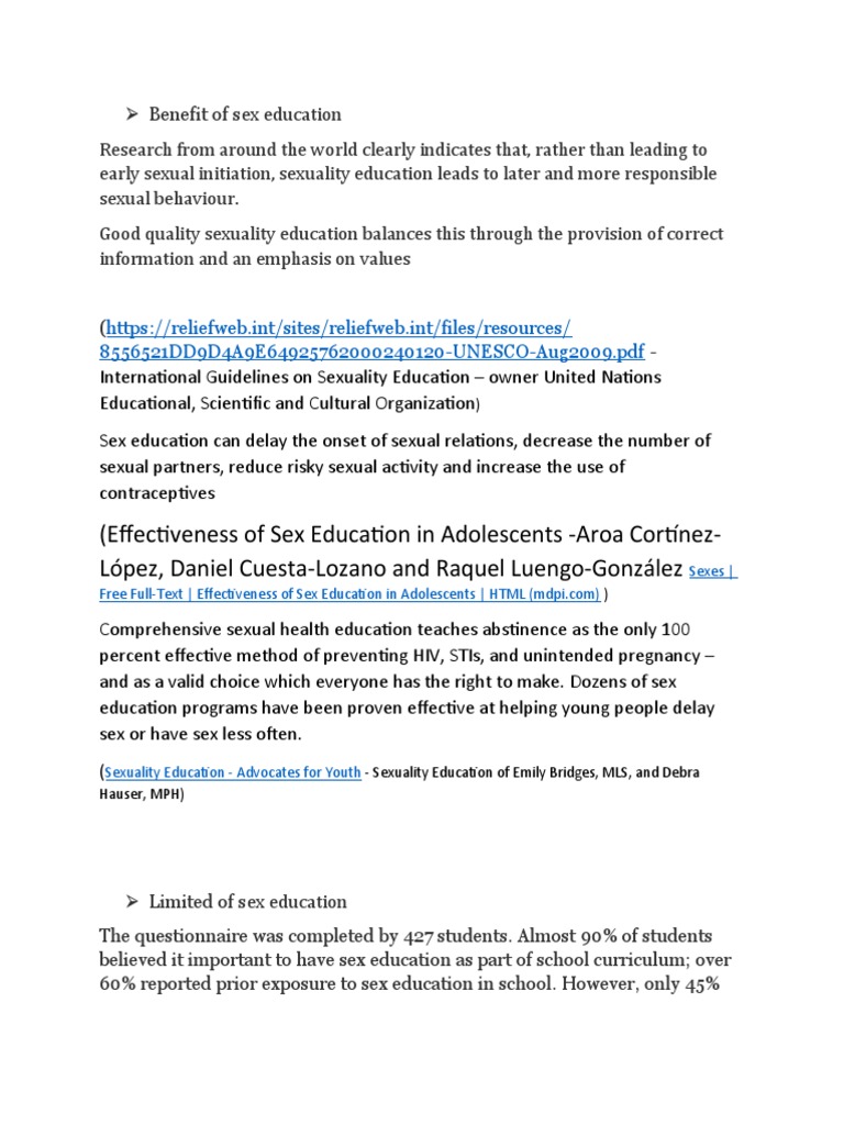 Effectiveness Of Sex Education In Adolescents Aroa Cortínez López