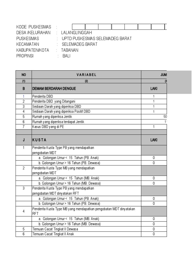 Laporan Bulanan SP2TP DBD Kusta Jan-Feb-Maret 2022 | PDF