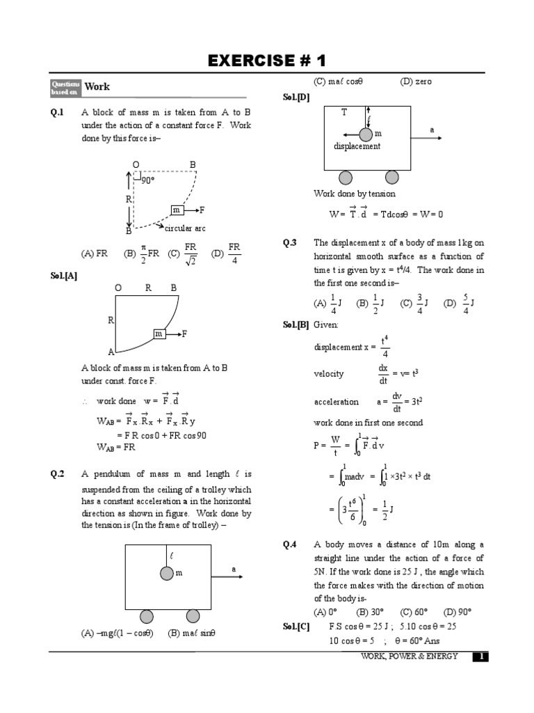 Work, Power, and Energy Exercises | PDF | Force | Tension (Physics)