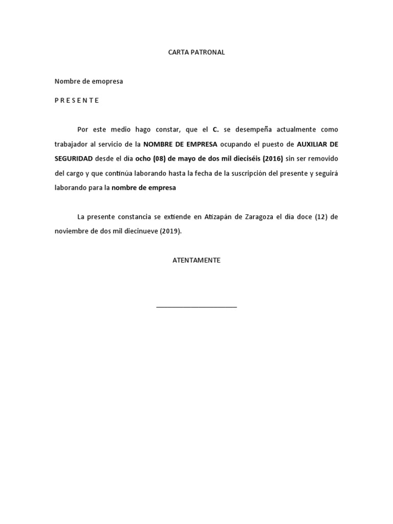 Que Es La Carta Patronal , Ejemplos de Carta patronal – ICFW