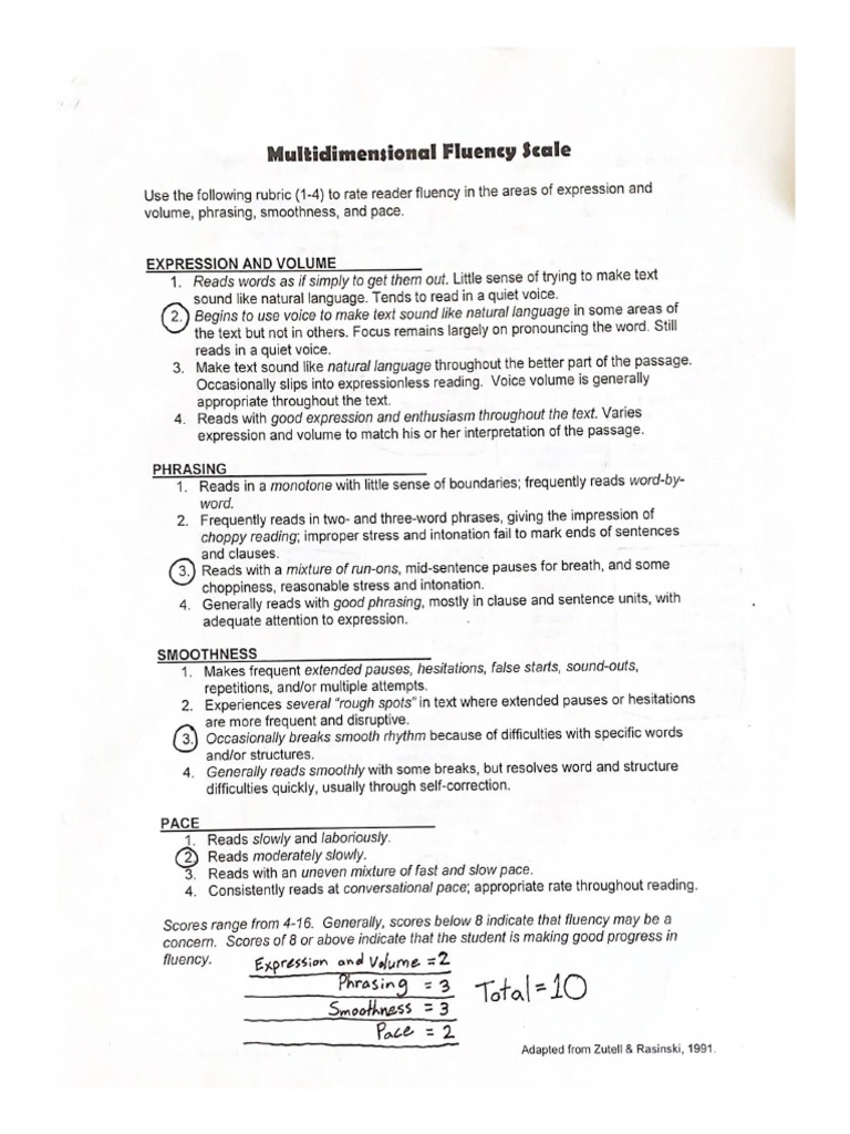 Multidimensional Fluency Scale | PDF