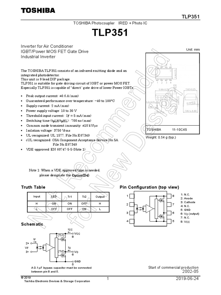 TLP351 Datasheet en 20190624 | PDF | Reliability Engineering | Electrostatic Discharge