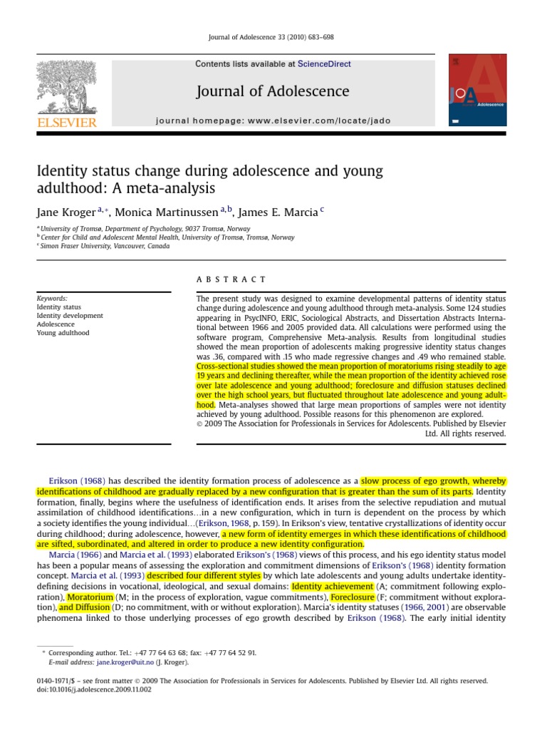 Identity Status Change During Adolescence And Young Adulthood A Meta