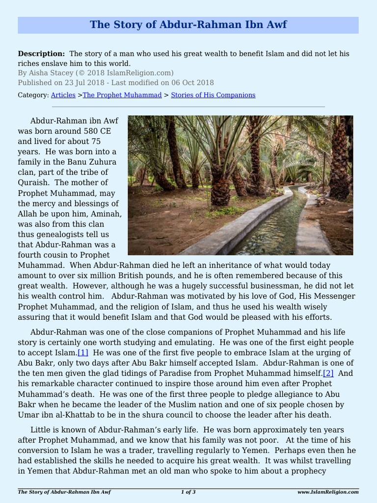 The Story of Abdur-Rahman Ibn Awf 11334 en | PDF | Muhammad | Abrahamic ...