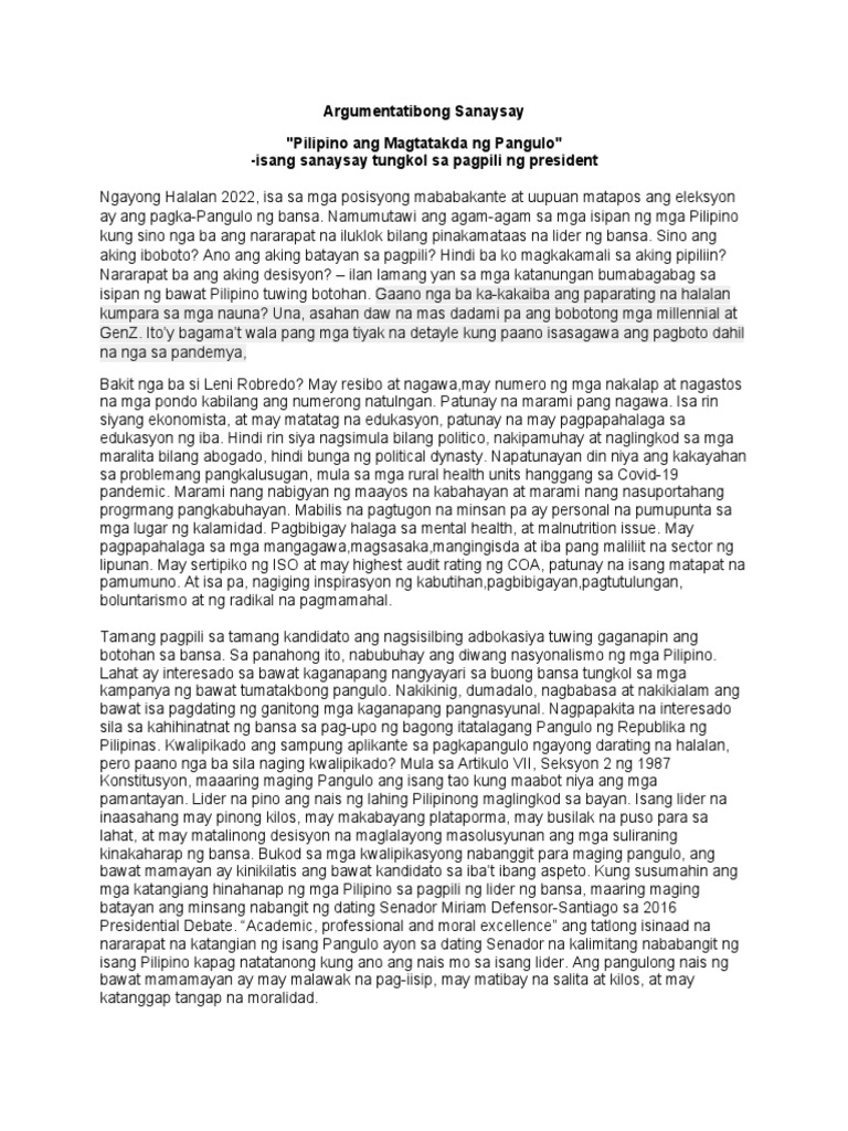 Argumentatibong Sanaysay | PDF