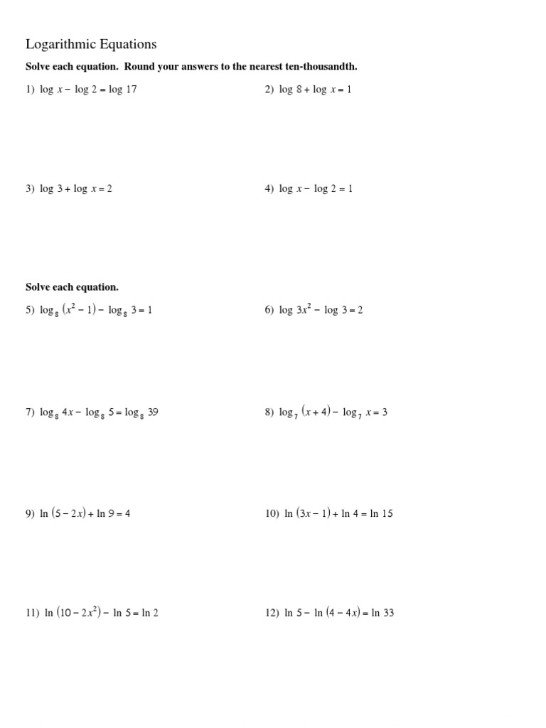 Logarithmic Equations Worksheet | PDF | Logarithm | Elementary Mathematics