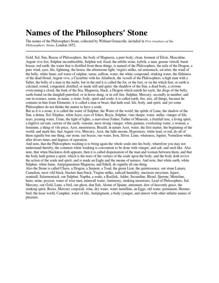 Names of The Philosophers Stone | PDF