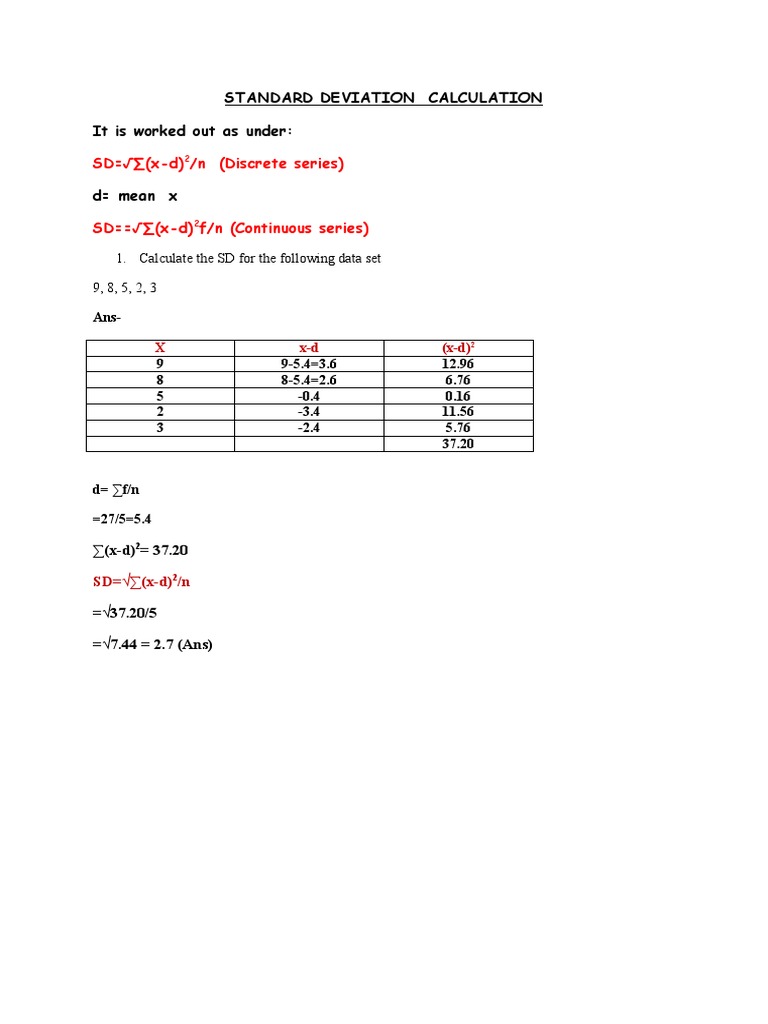 Standard Deviation Calculation | PDF