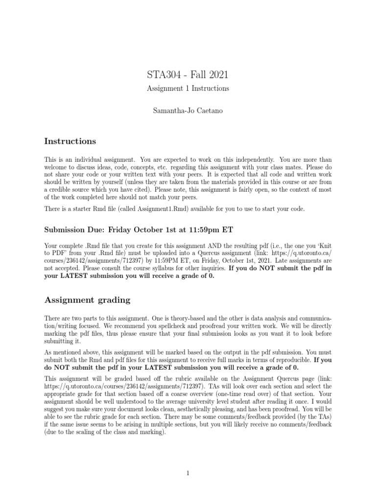 STA304 Assignment 1 | PDF | Statistics | Confidence Interval