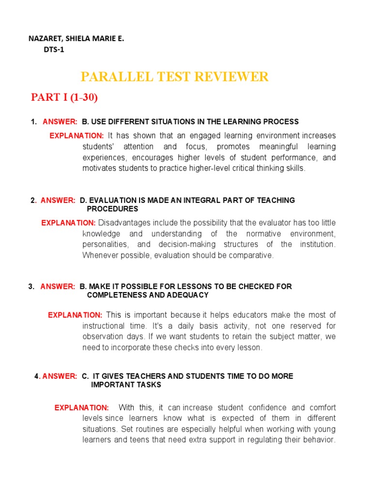 Parallel Test B | PDF | Learning | Teachers