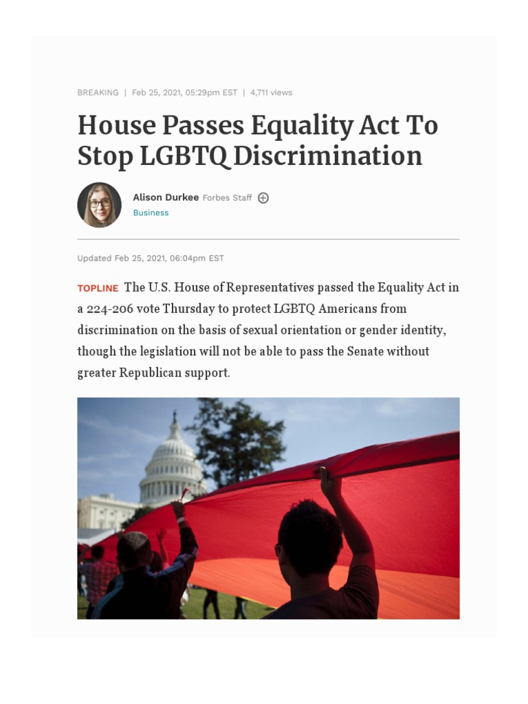 House Passes Equality Act To Stop Lgbtq Discrimination Pdf United