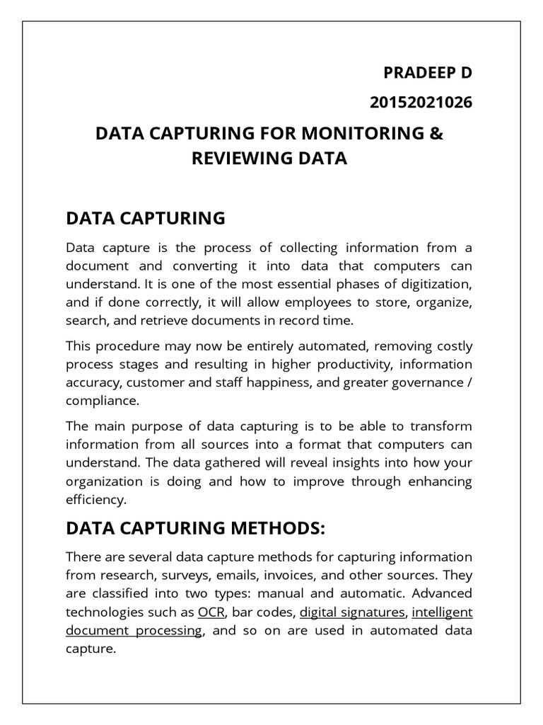 Data Capturing For Monitoring & Reviewing Data Data Capturing | PDF ...