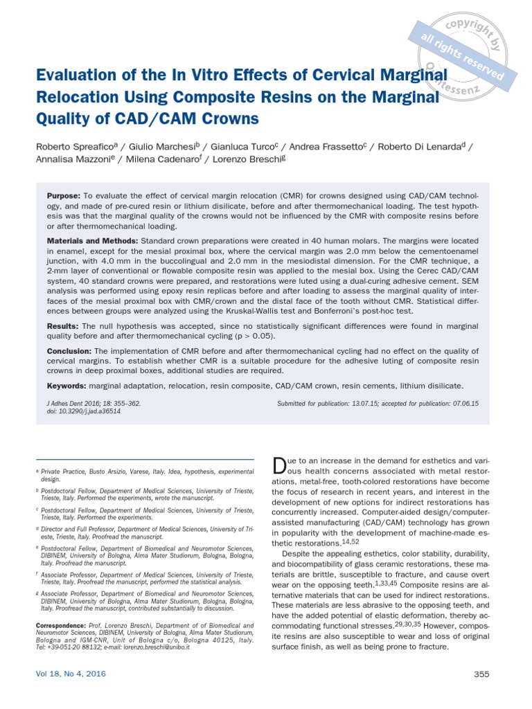 Effect of Cervical Margin Relocation on Marginal Quality of CAD/CAM ...