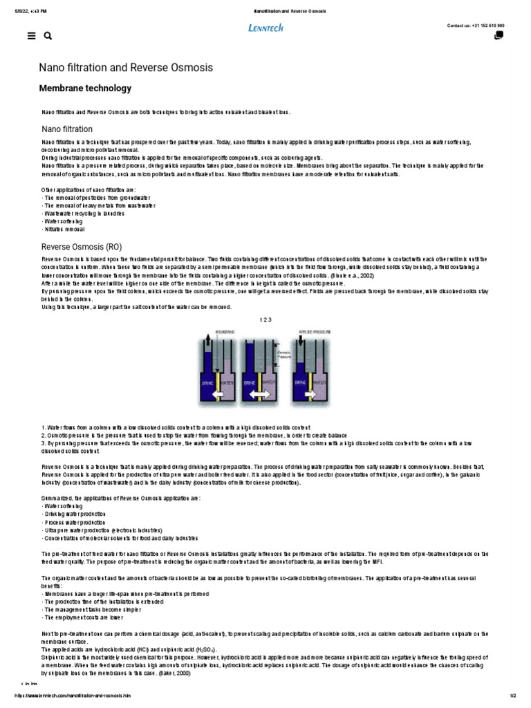 Nanofiltration and Reverse Osmosis | PDF | Membrane | Osmosis