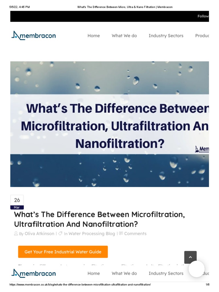 Micro, Ultra & Nano Filtration Explained | PDF | Membrane ...