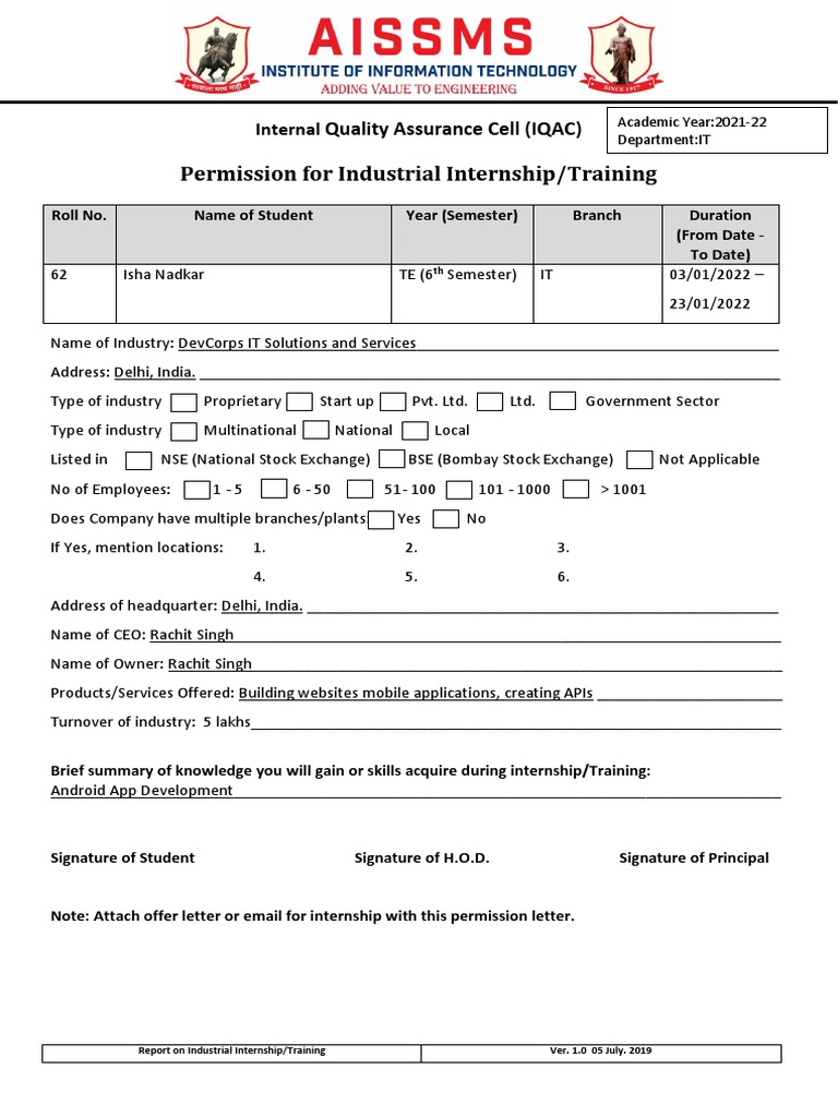 Internship - Permission Letter | PDF | Computing | Software