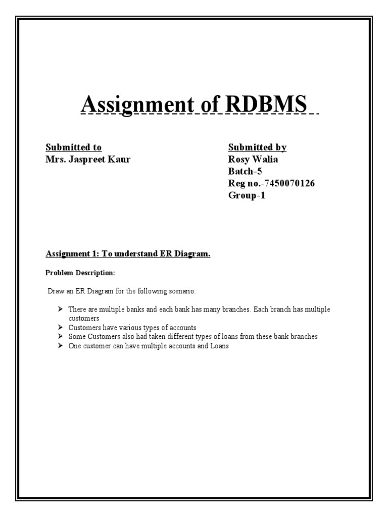 Assignment of RDBMS: Submitted To Submitted by Mrs. Jaspreet Kaur Rosy Walia Batch-5 Reg No ...