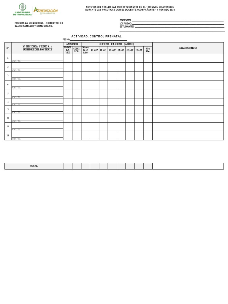 Formato Control Prenatal - 2022 - Med Xii | PDF | Negocios