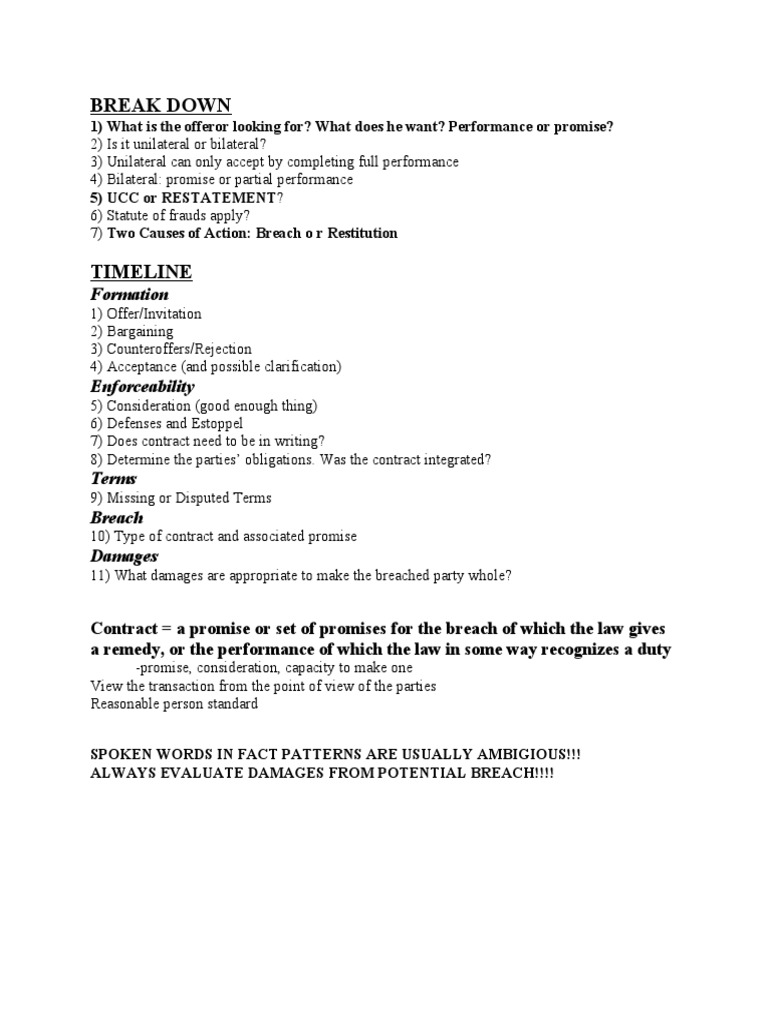 Break Down Contracts | PDF | Offer And Acceptance | Consideration