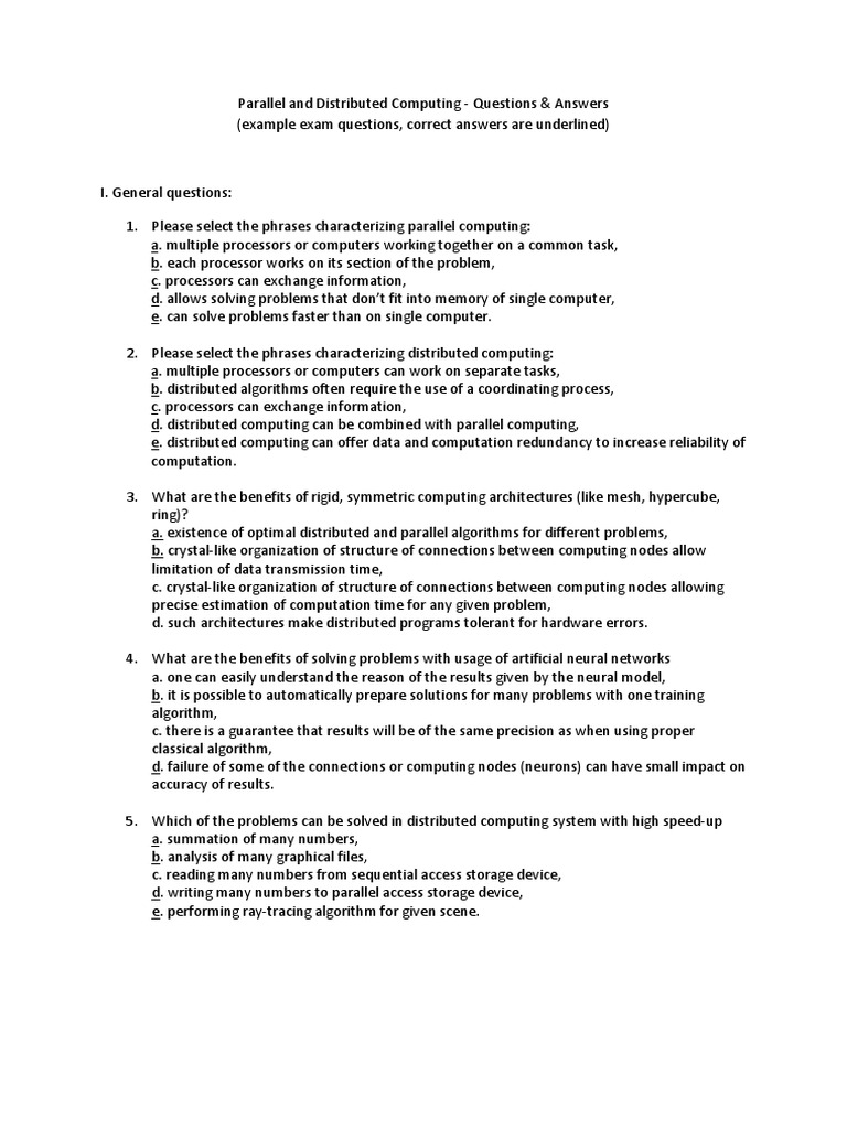 PDC Example Exam Questions | PDF | Parallel Computing | Peer To Peer