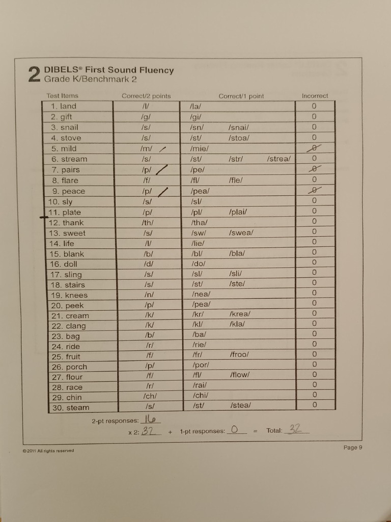 Dibels First Sound Fluency | PDF
