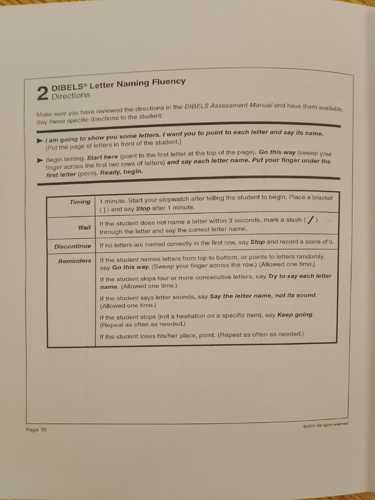 Dibels Letter Naming Fluency | PDF