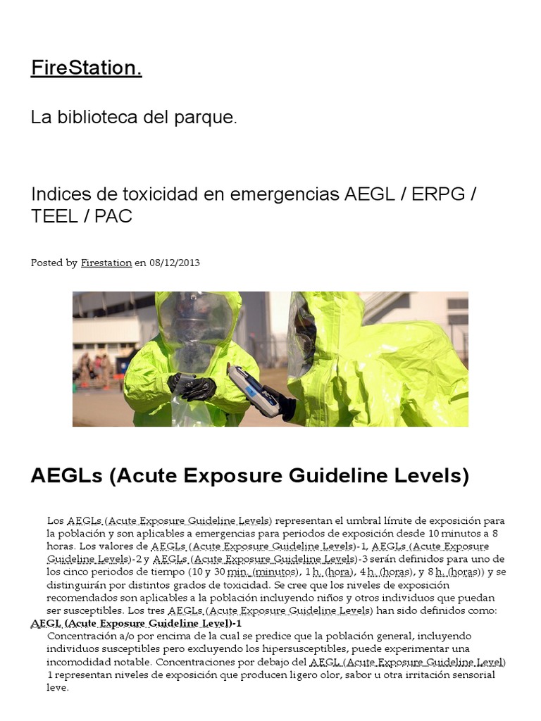 Indices de Toxicidad en Emergencias AEGL ERPG TEEL PAC | PDF | Ciencias ...