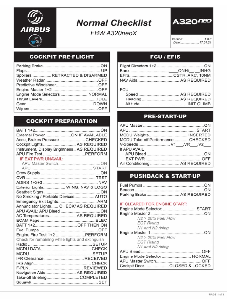 A320 Checklist | PDF