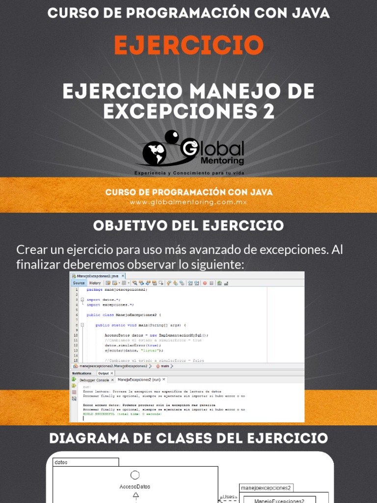 Implementación de manejo de excepciones en Java con jerarquía de clases ...