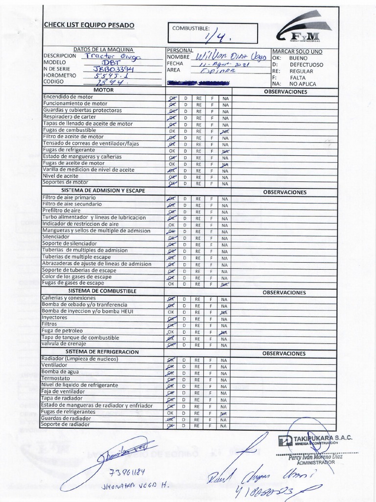 Check List - TRACTOR ORUGA | PDF