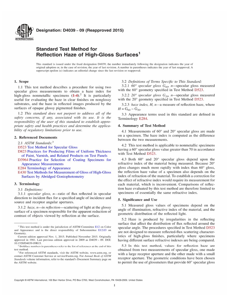 ASTM D4039-09 - Standard Test Method For Reflection of High Gloss ...