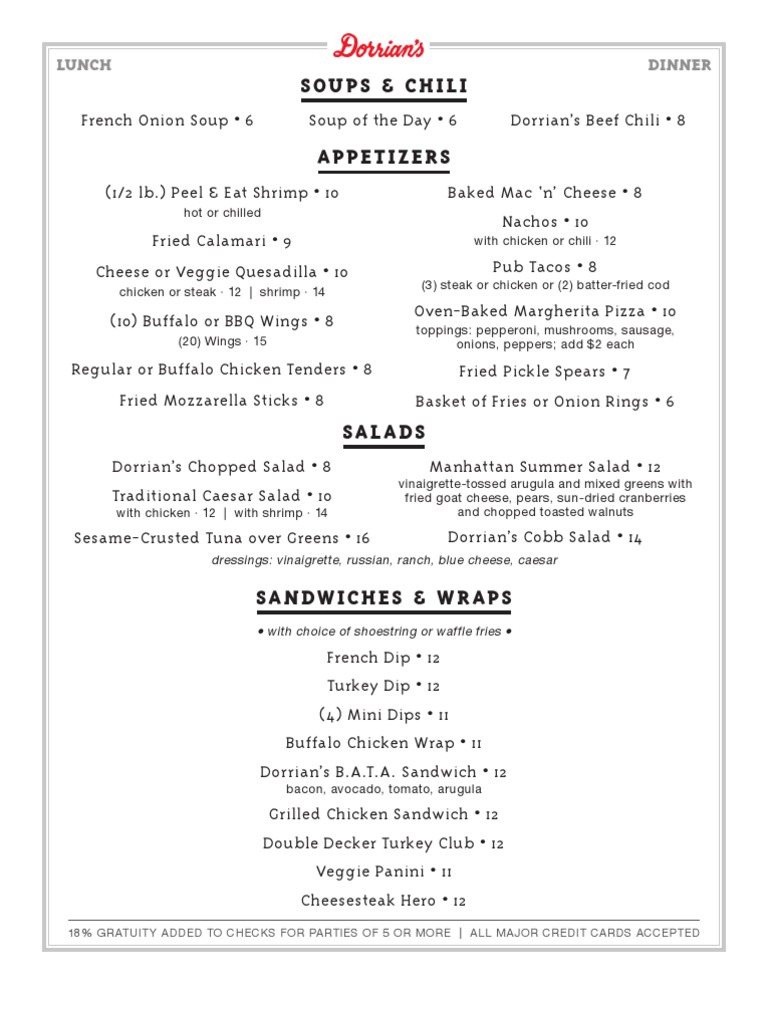 Dorrian's Red Hand Full Menus | PDF | Hamburgers | French Fries