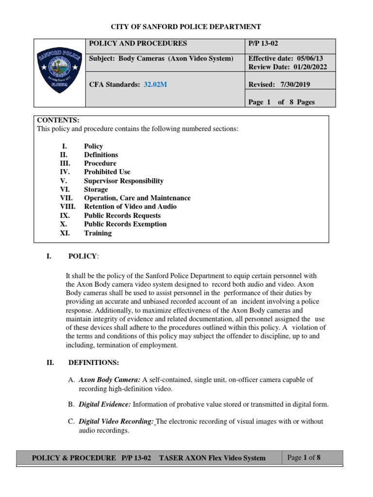 Sanford Body Camera Policy | PDF | Justice | Crime & Violence