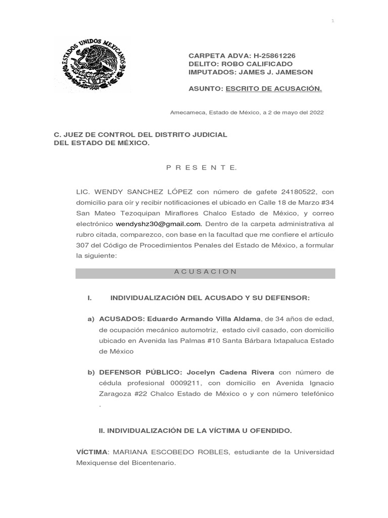 ACUSACIÓN | PDF | México | Derecho penal