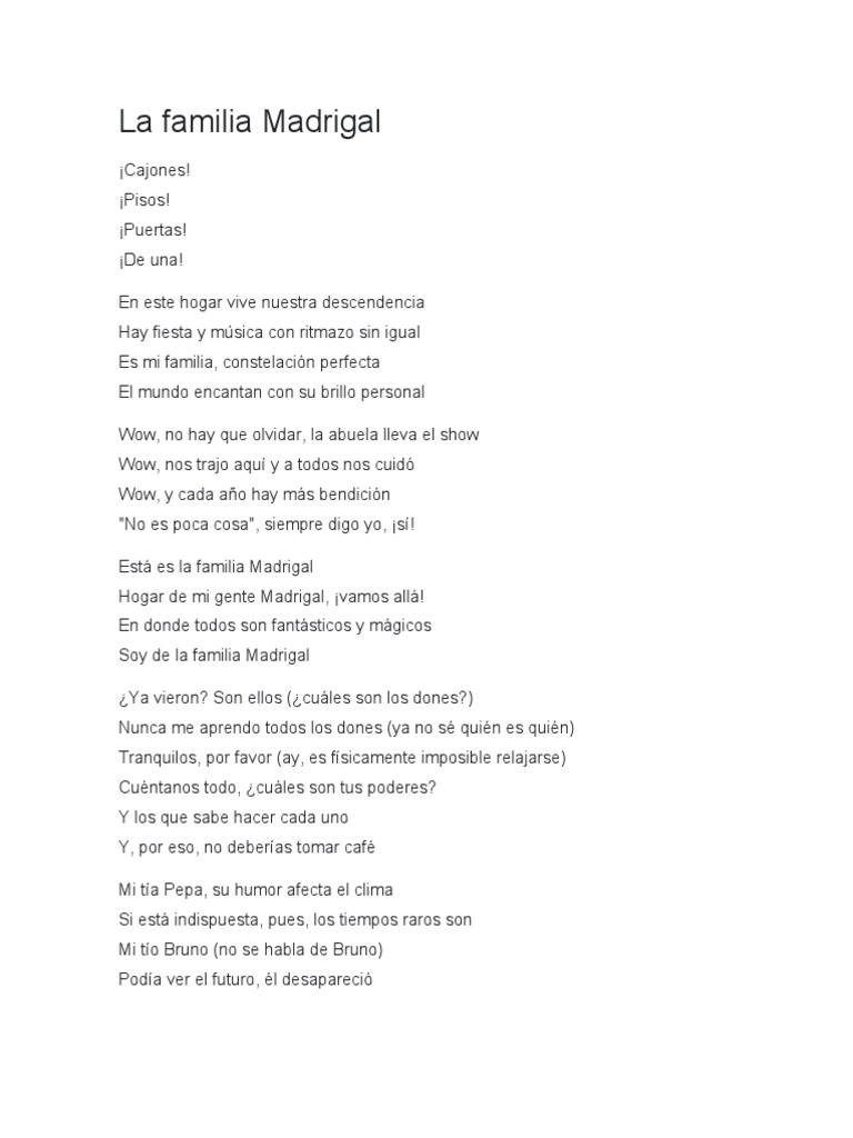 Letra de "La Familia Madrigal" | PDF | Arte