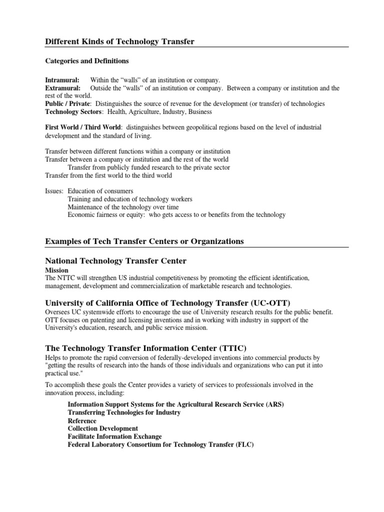 Different Kinds of Technology Transfer: Categories and Definitions ...