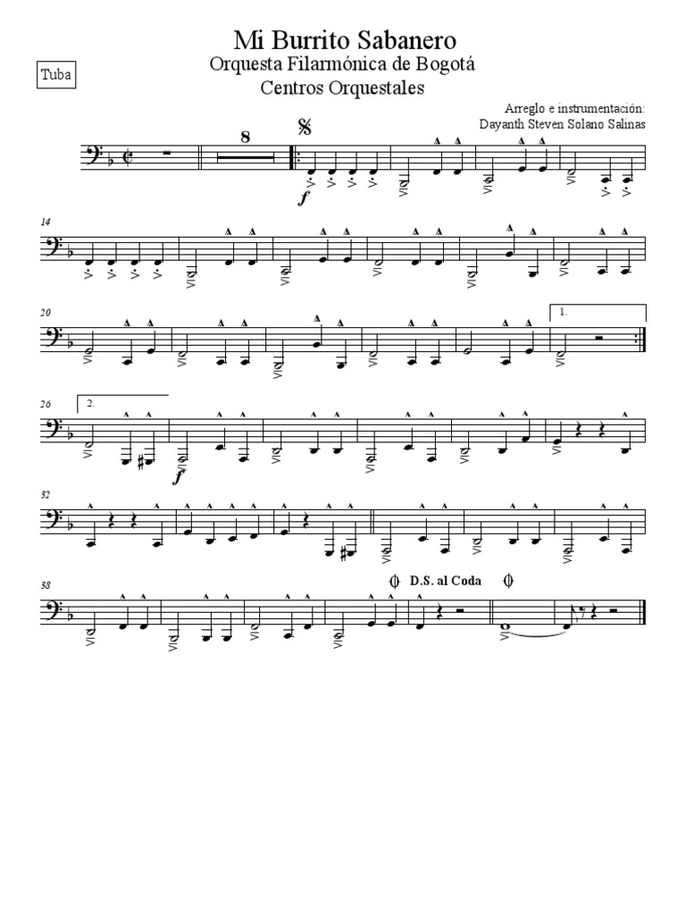 Partitura de Mi Burrito Sabanero | PDF
