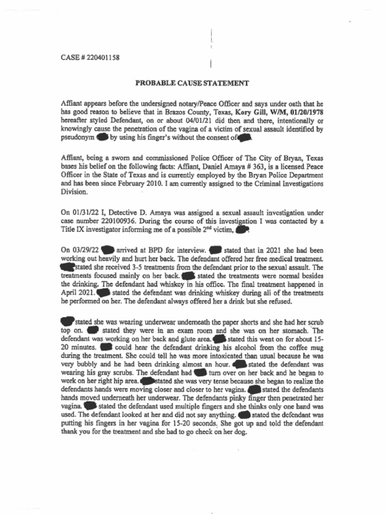 Kory Gill Probable Cause Statement | PDF