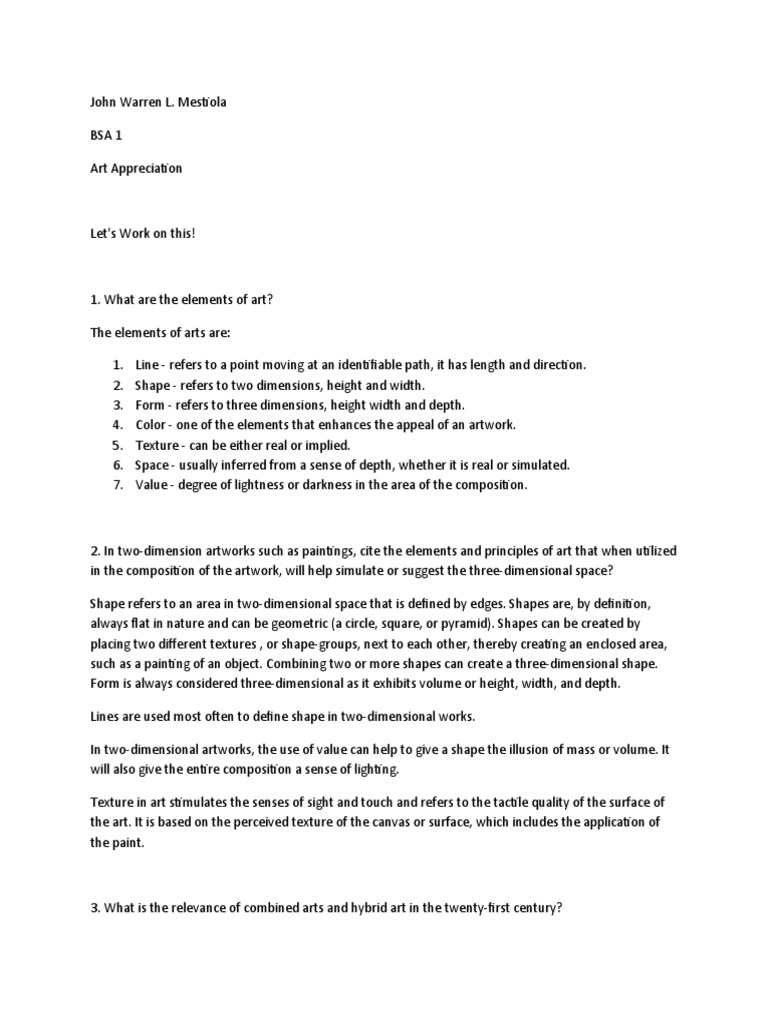 Art Appreciation Activity | PDF | Composition (Visual Arts) | Shape