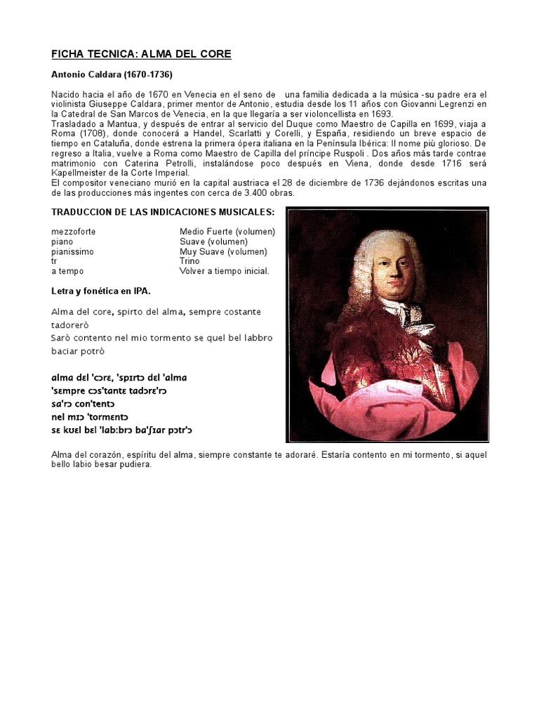 Ficha Tecnica Alma Del Core | PDF