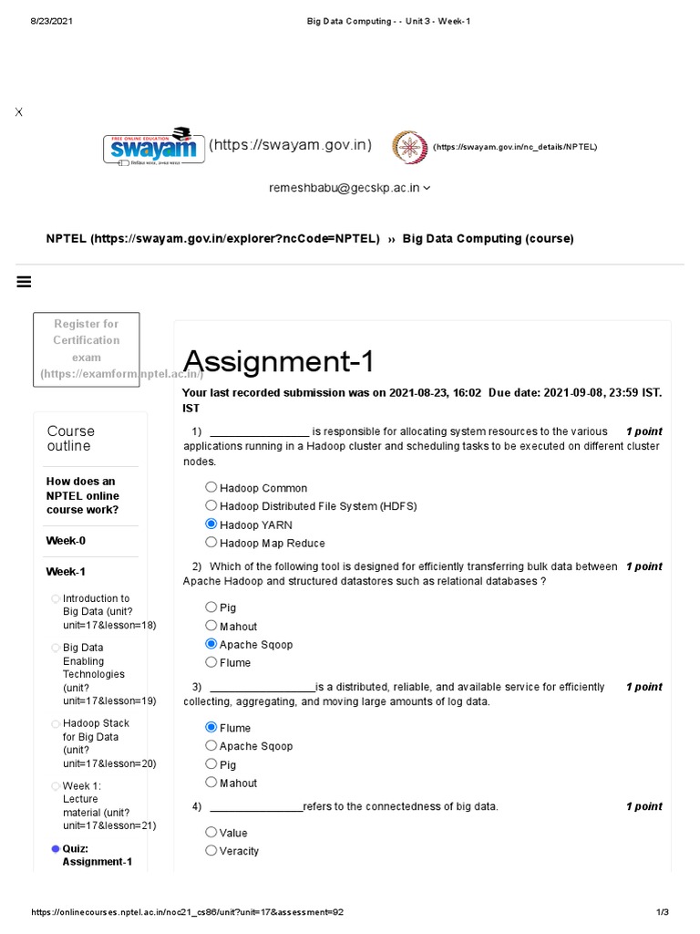 Big Data Computing - Assignment 1 | PDF | Apache Hadoop | Operating System Technology