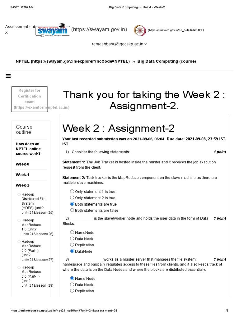Big Data Computing Week 2 Assignment | PDF | Apache Hadoop | Data