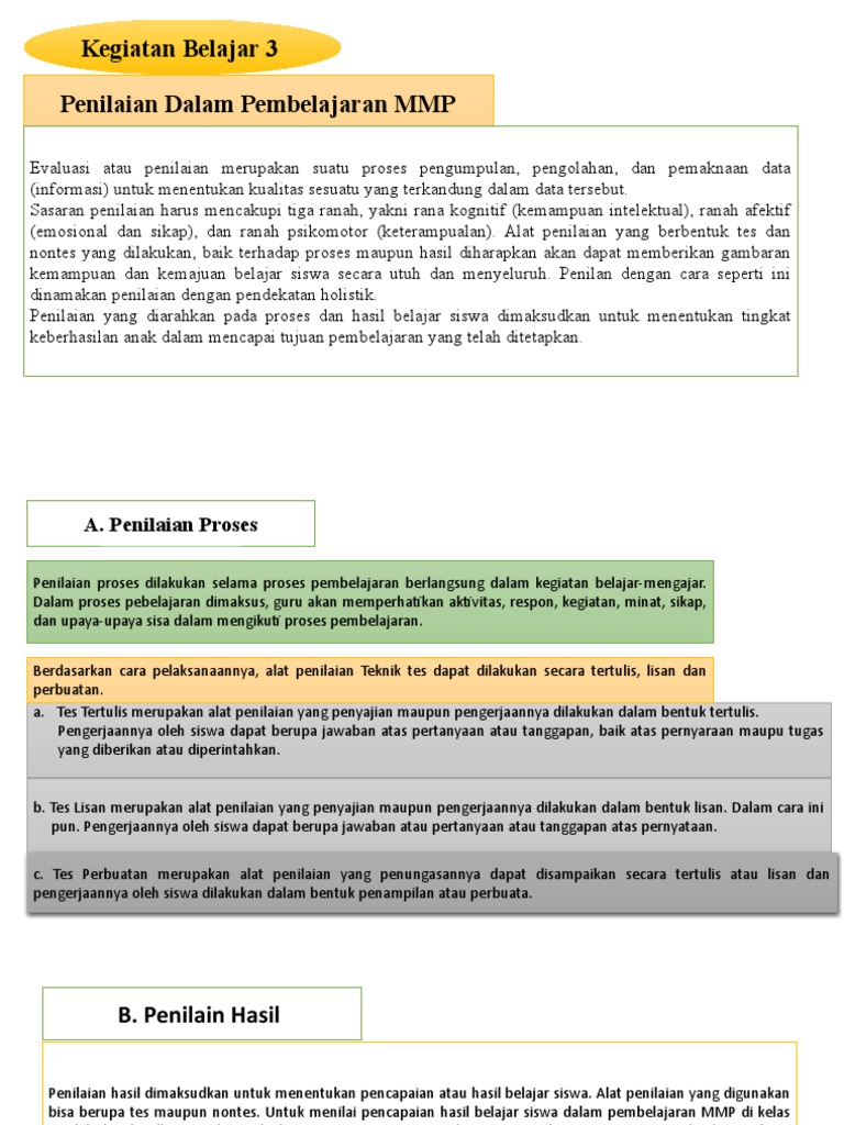 Kegiatan Belajar 3 Penilaian Dalam Pembelajaran MMP | PDF
