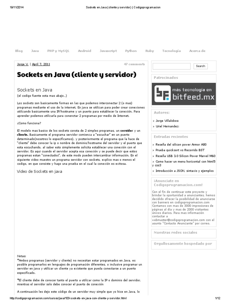 Sockets en Java (Cliente y Servidor) - Codigoprogramacion | PDF | Redes ...