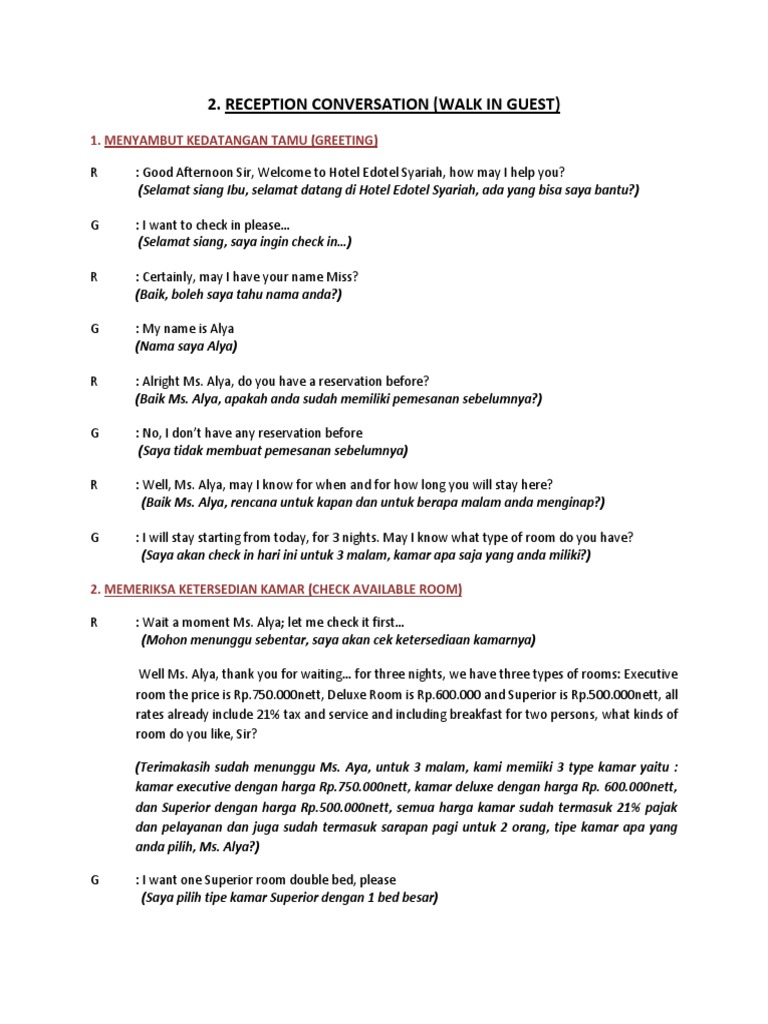 Reception Conversation 2 | PDF