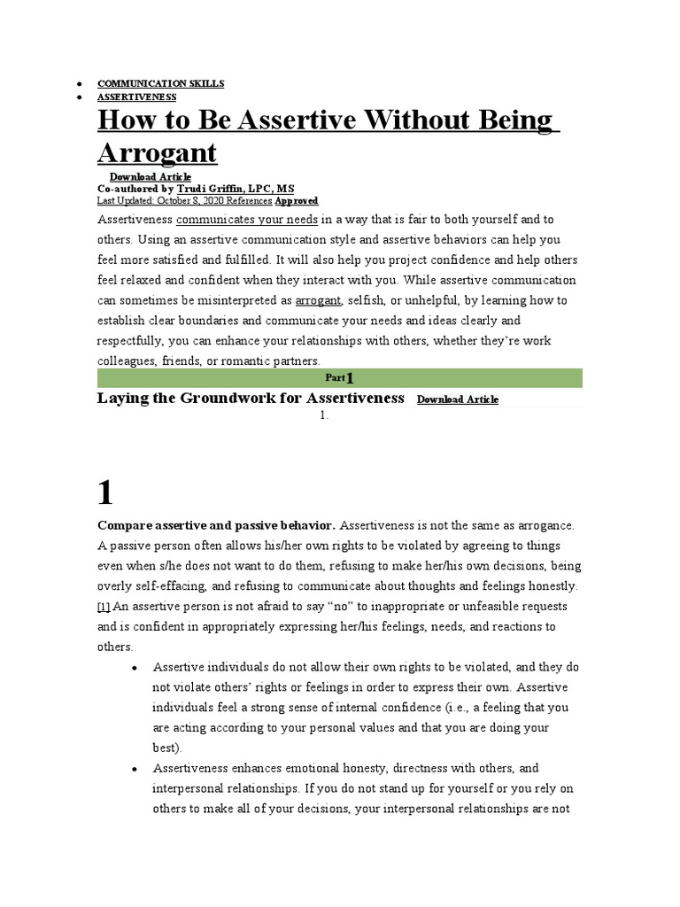 How To Be Assertive Without Being Arrogant: Laying The Groundwork For Assertiveness | PDF | Body ...
